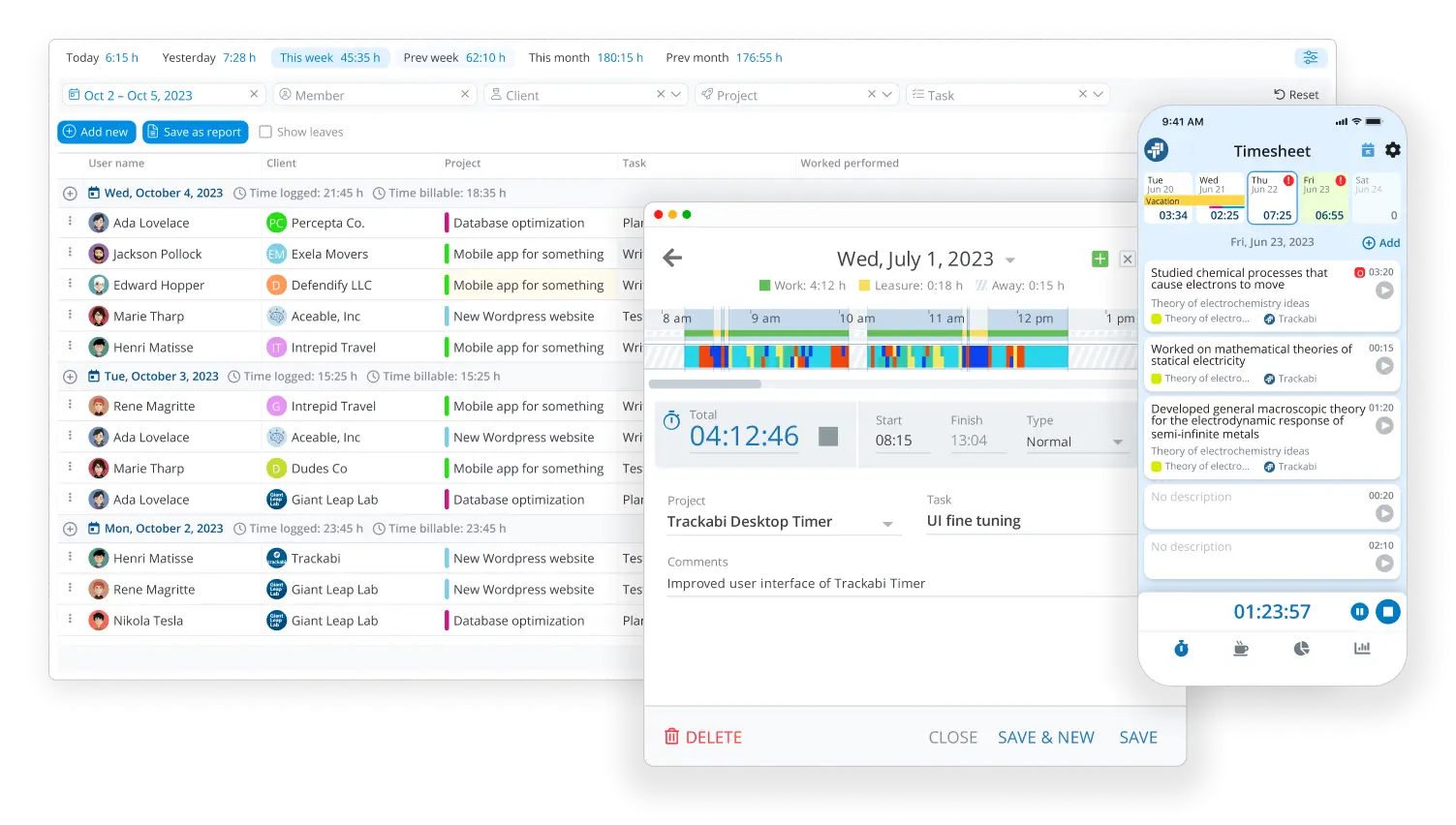 Time Tracking, Work Force Monitoring, Leave Management, Invoicing